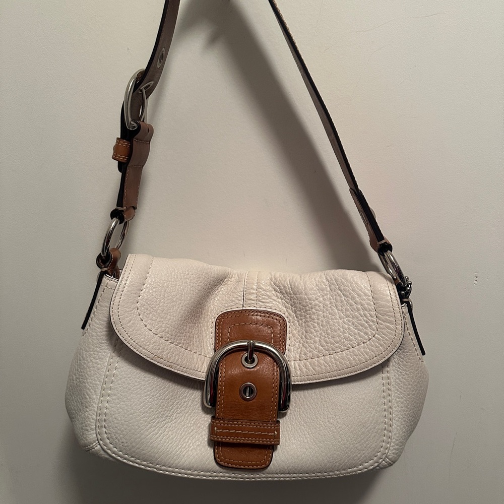 Coach Vintage White And Brown Leather Shoulder Bag Wi… - Gem